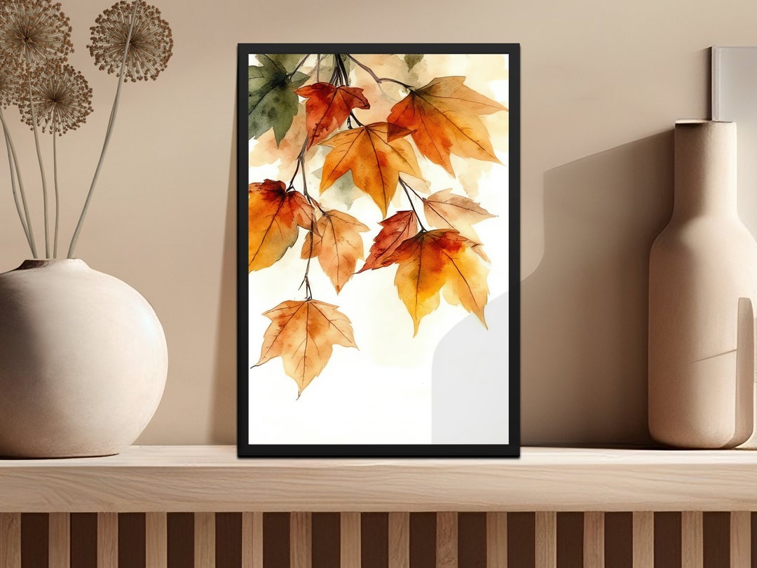Fall Digital Art Download, Autumn Leaves Watercolor Print, Leaf Wall ...