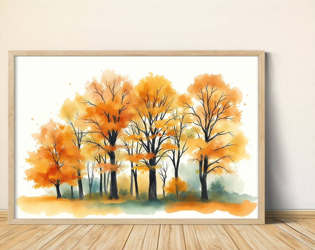 Fall Landscape Digital Download, Autumn Forest Watercolor Art Print ...