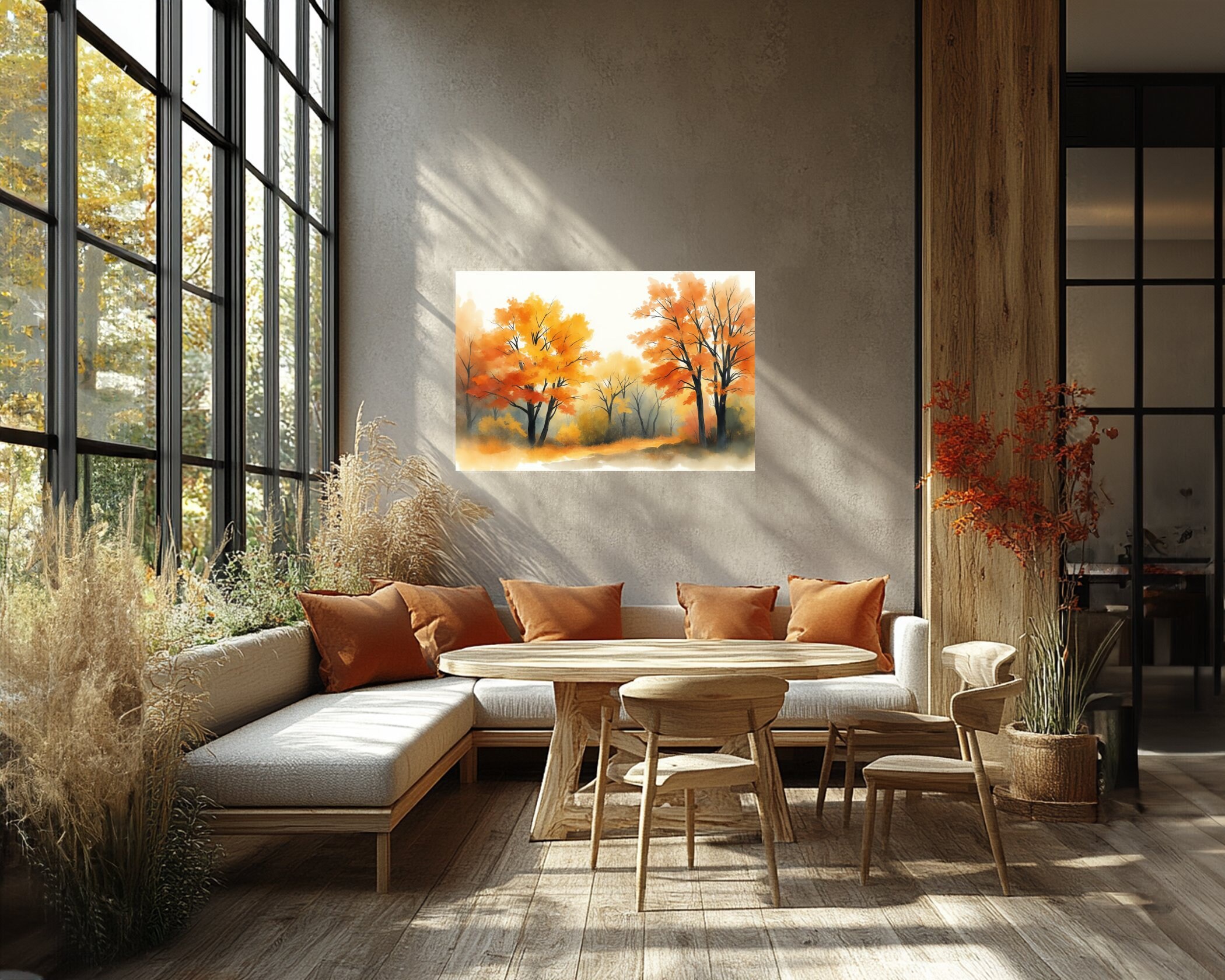 Watercolor Autumn Landscape Printable Wall Art, Fall Forest Digital ...