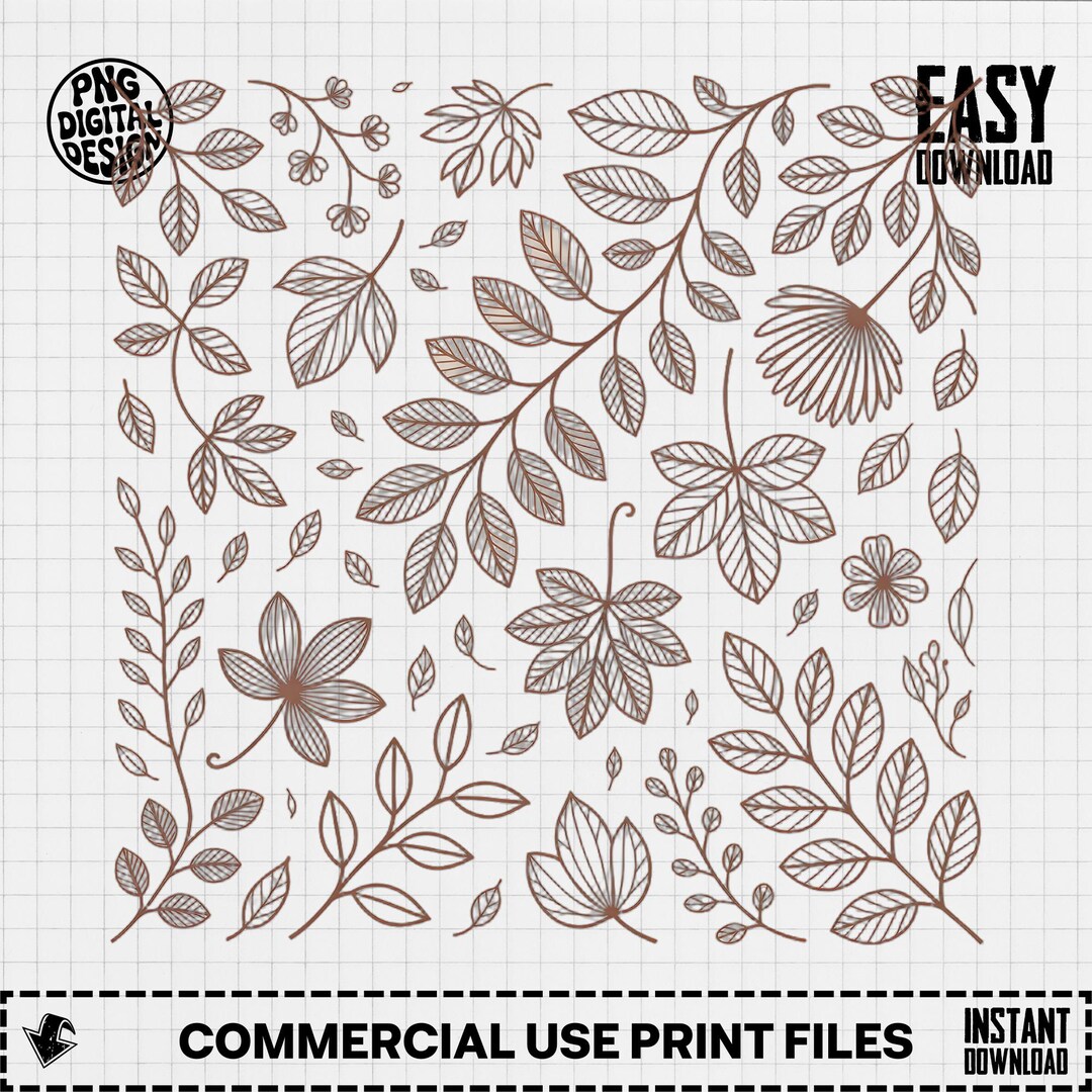 Floral Leaf PNG: Botanical Clipart for Sublimation (digital Download ...