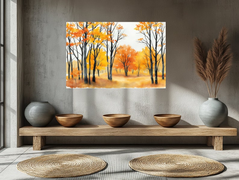 Autumn Forest Landscape Digital Download, Fall Foliage Art Print ...