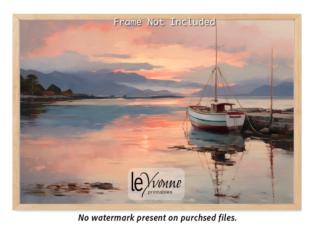 Coastal Twilight Serenity: Tranquil Evening Seascape With Boat and ...