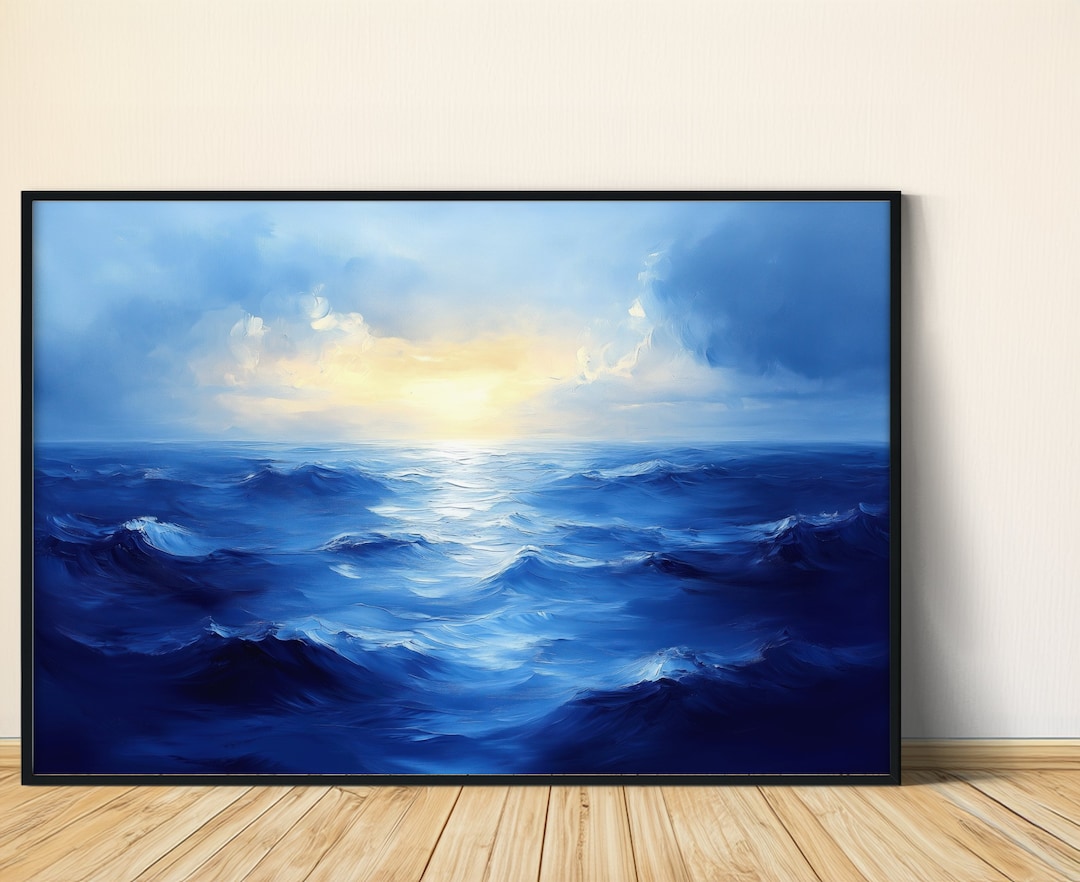Stunning Digital Ocean Scene Print, Ocean Waves Sunrise Art, Blue Sea ...