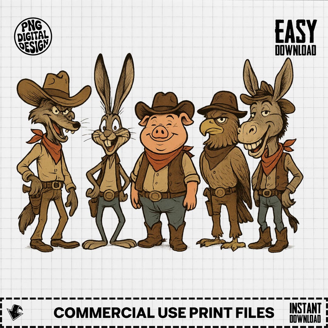 Cowboy Animals PNG: Wild West Clipart (digital Download, 4096x4096px ...