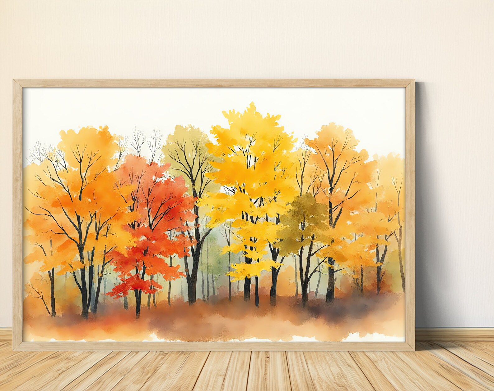 Watercolor Autumn Forest Landscape Digital Print, Fall Season Art ...