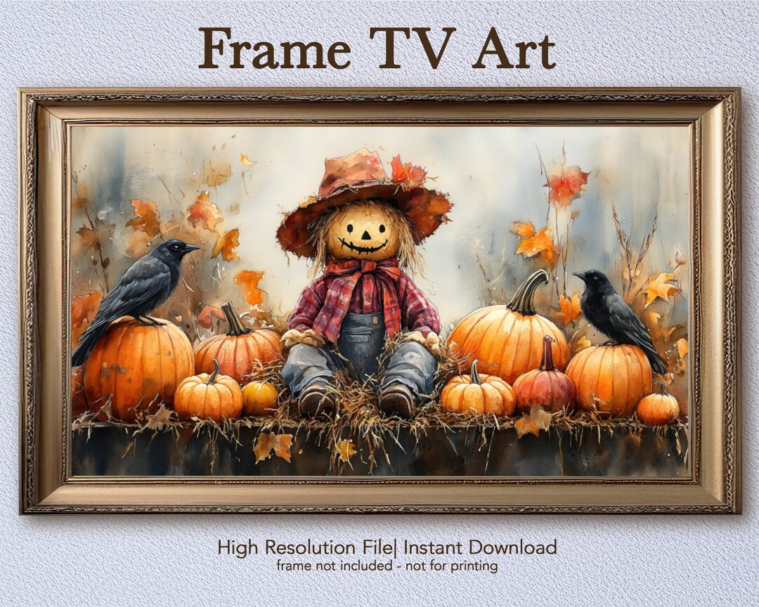 Autum Scarecrow Art Digital Frame TV Decor Halloween Pumpkin Harvest ...
