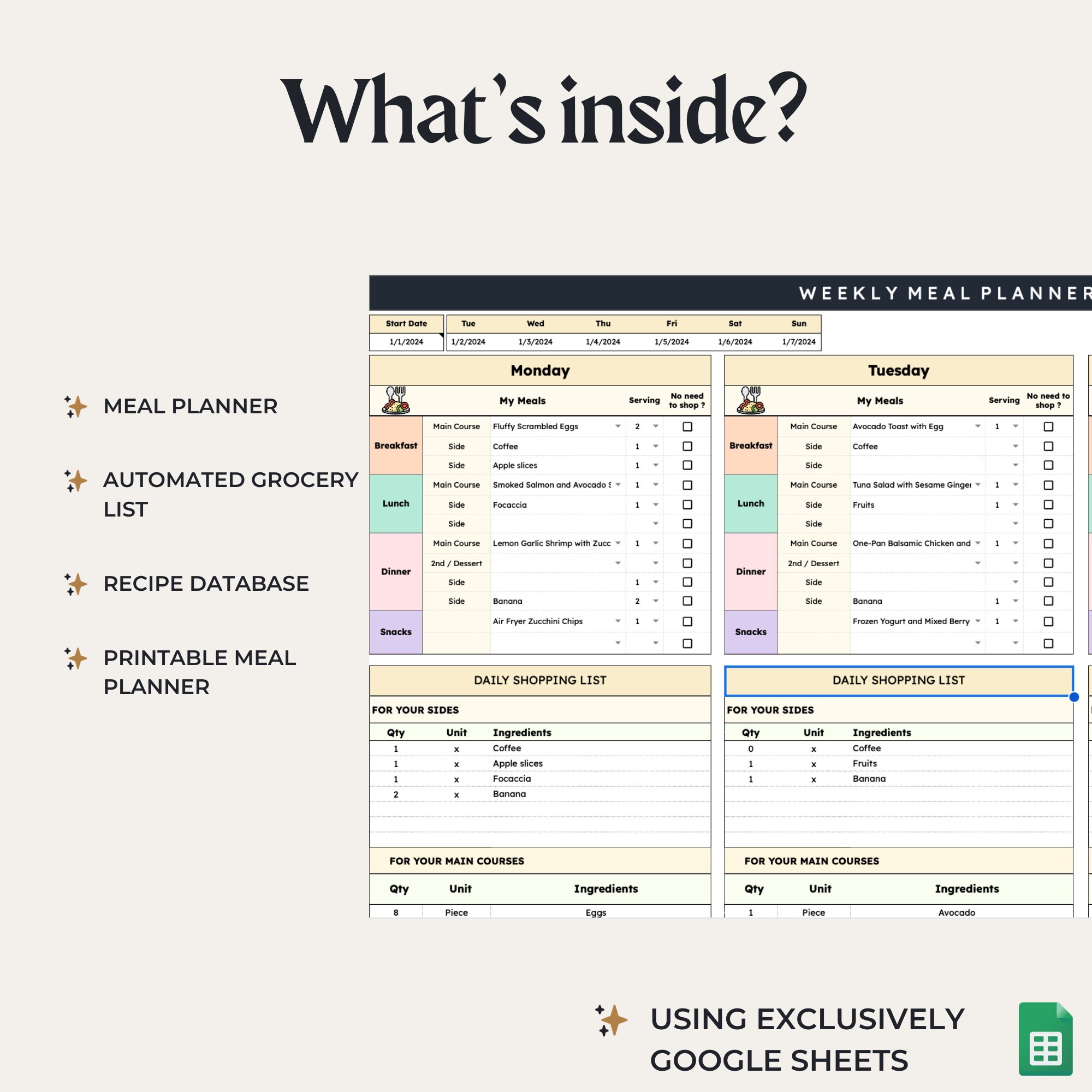 Automated Grocery List Meal Planner: Family-friendly Google Sheets ...