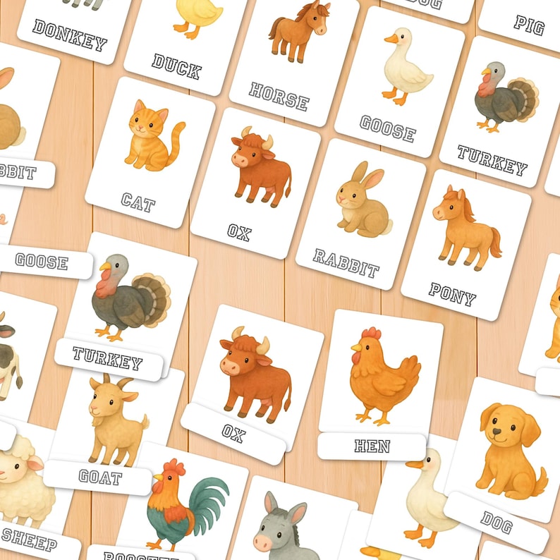 Farm Animals Flashcard, 16 Printable Vocabulary Cards for Toddlers ...