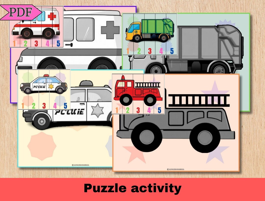 Vehicle Puzzles, Preschool and Kindergarten Activity, Printable ...