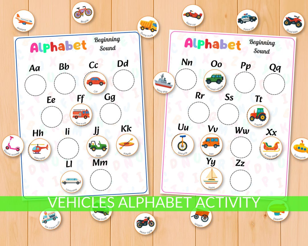 Alphabet Letter Matching Game With Vehicles, A to Z Beginning Sounds ...