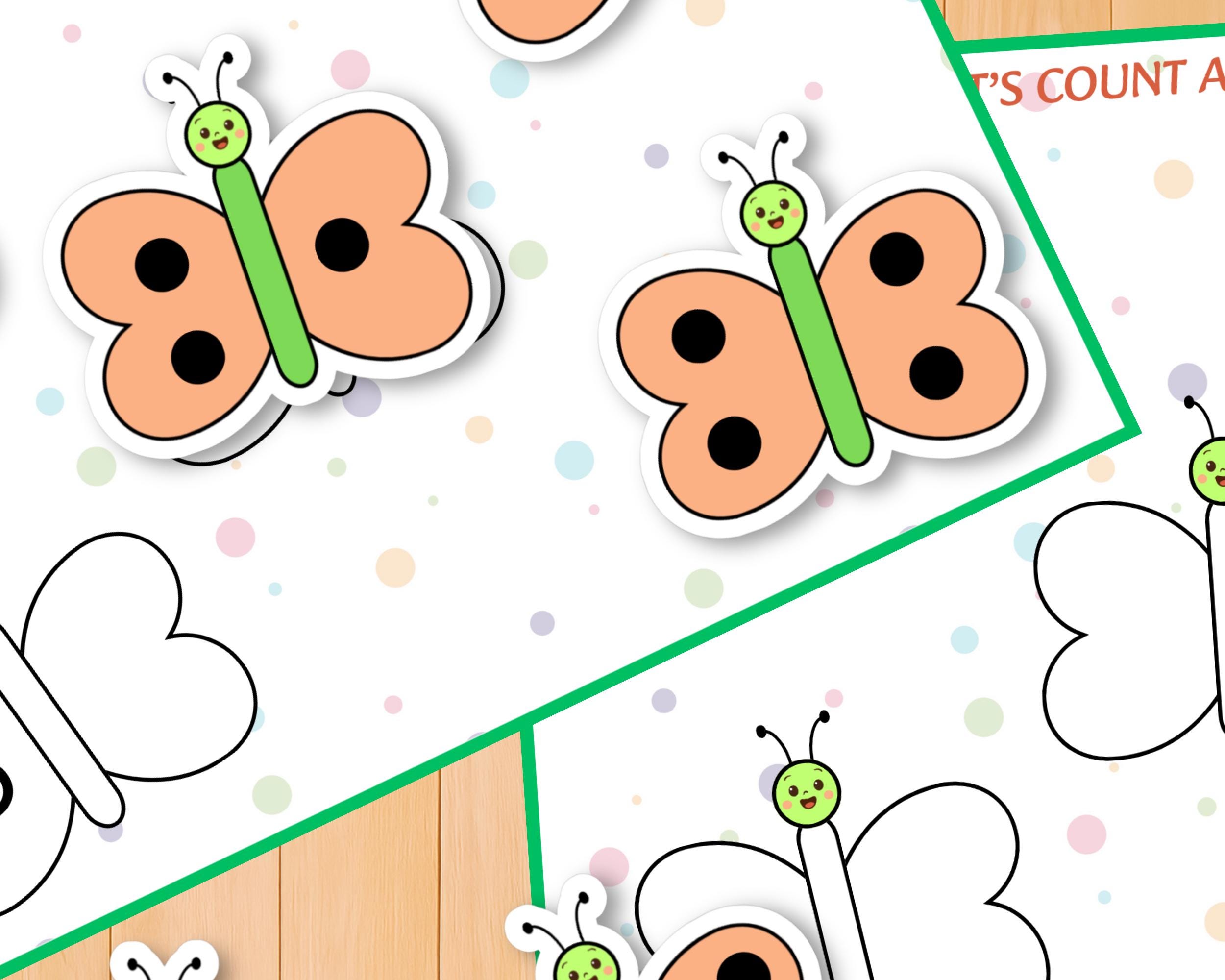 Butterfly Counting Match, Count to 1 10, Preschool Math Game, Number ...