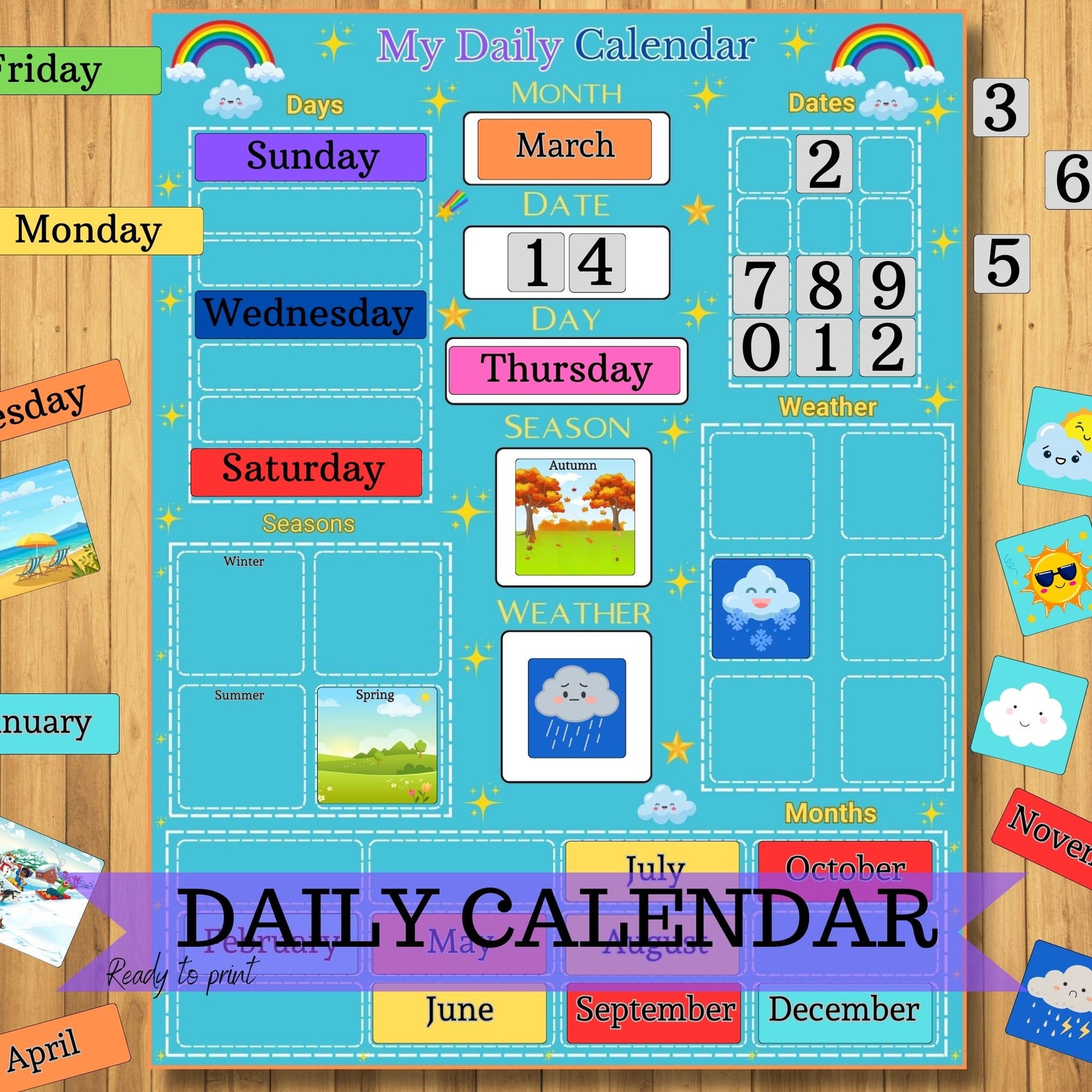 Kids Calendar Printable Classroom Calendar Board, Preschool Curriculum ...