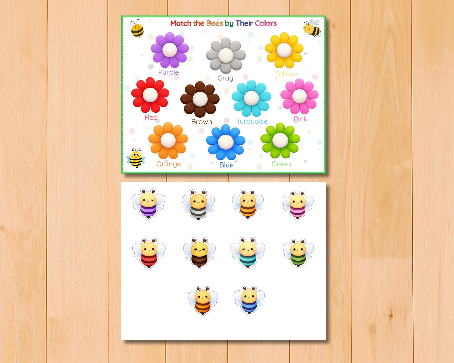 Bees Color Matching Activity, Flower Match Game, Preschool Curriculum ...