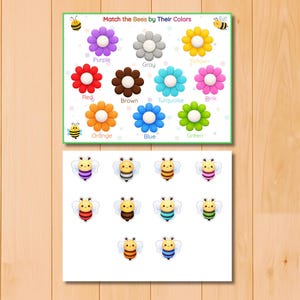 Bees Color Matching Activity, Flower Match Game, Preschool Curriculum ...