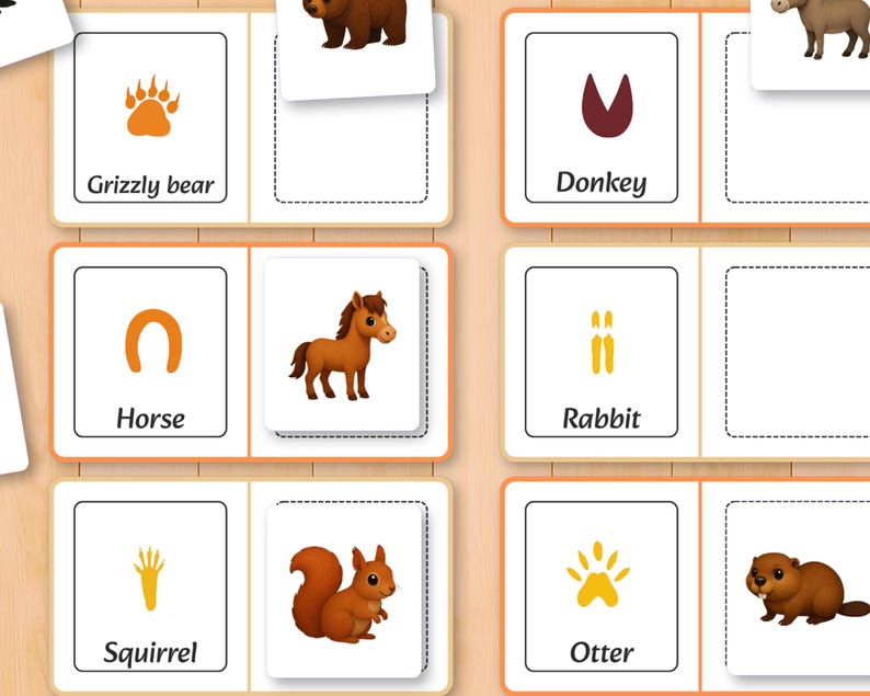 Animal Tracks Matching Cards, Animals Footprints Game, Montessori ...