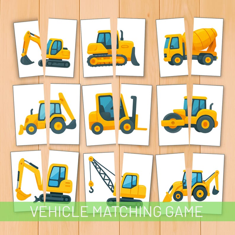 Vehicle Matching Puzzle, Printable Montessori, Truck Activity, Learn ...