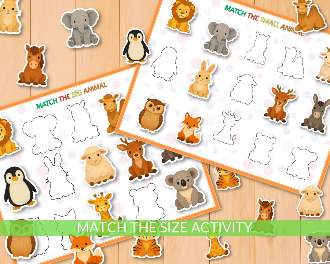 Animal Size Sorting Activity, Big and Small Matching, Preschool Visual ...