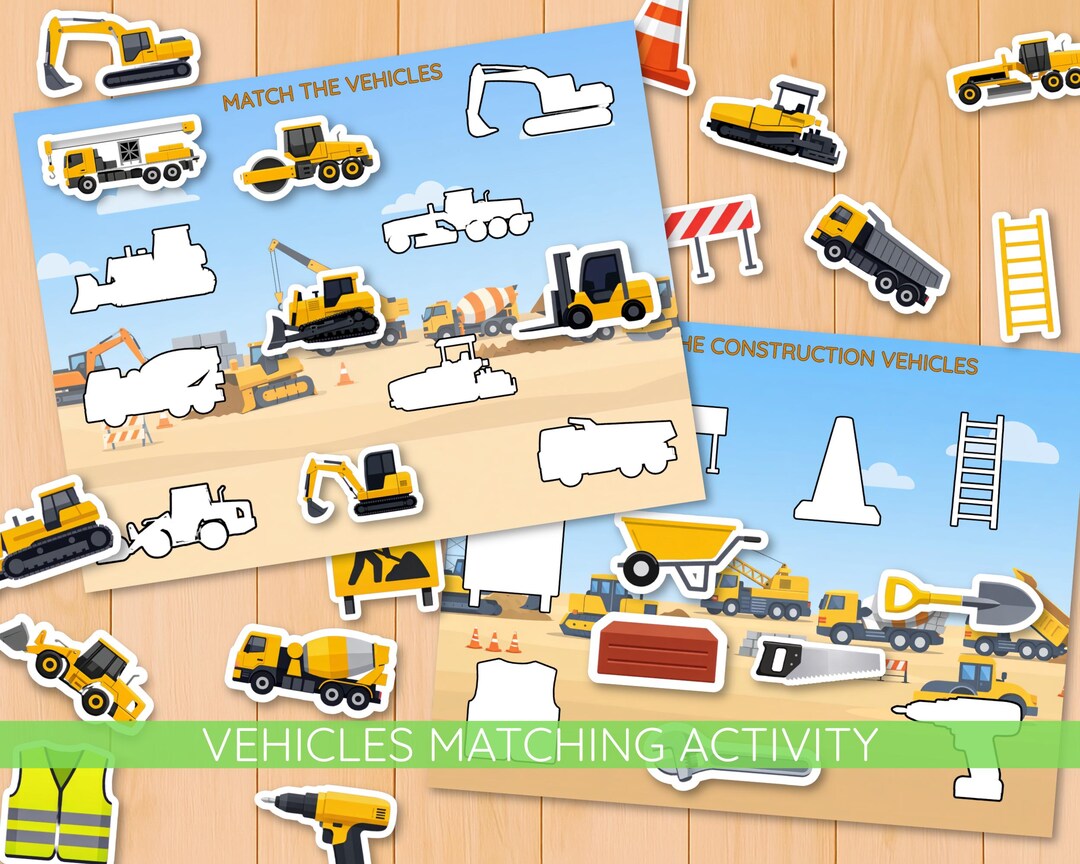 Construction Vehicles Matching Activity, Tools Shadow Match, Preschool ...