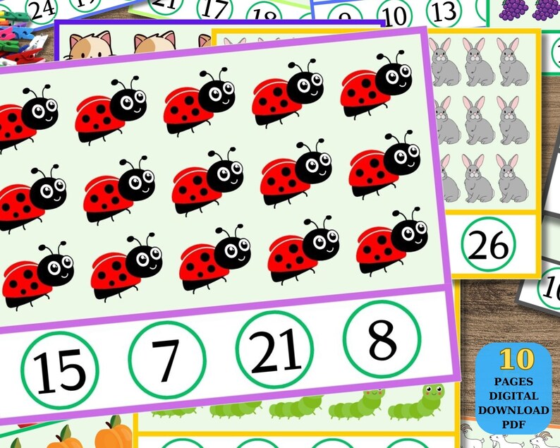 Fruit, Vegetable and Animal Number Flash Cards, Printable, Number ...