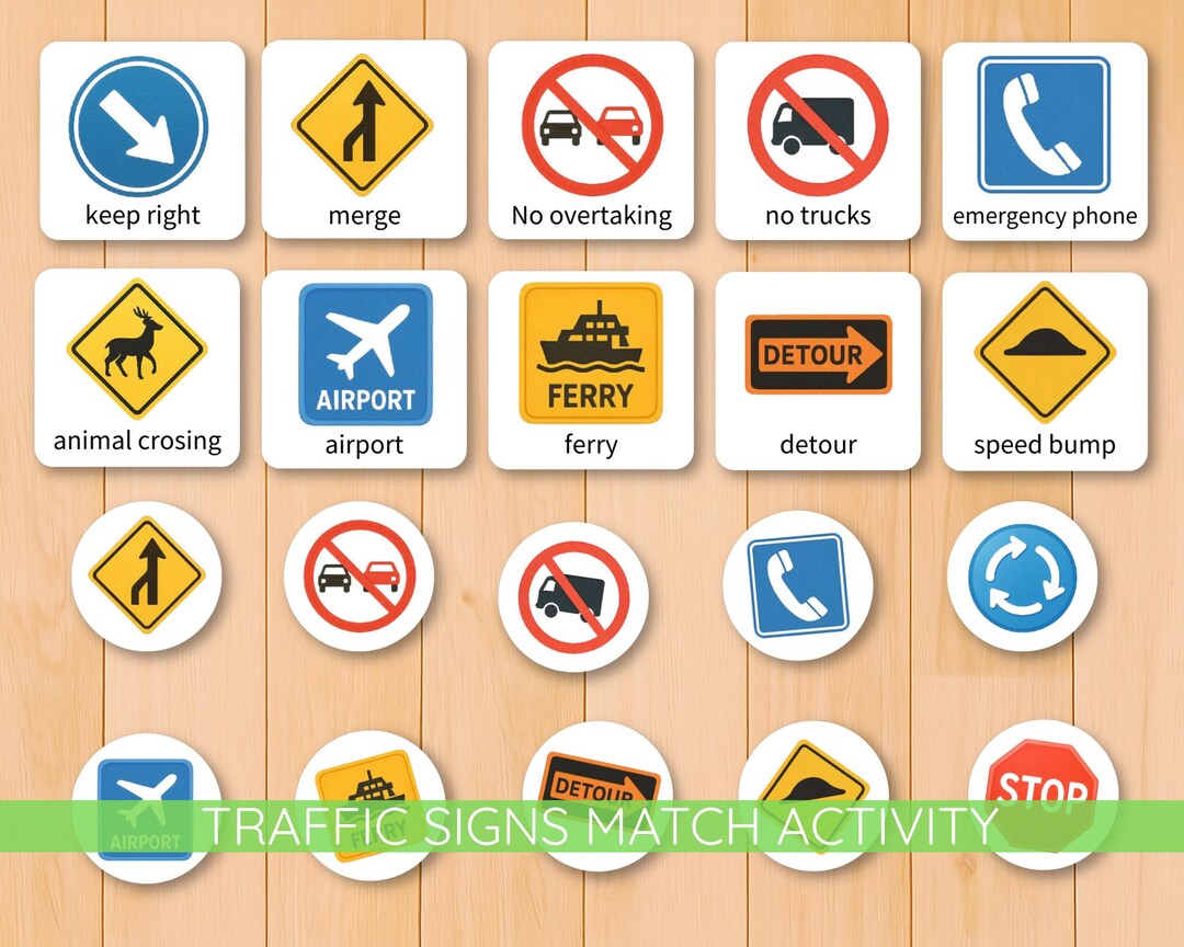 Traffic Rules Signs Matching Cards, Montessori Learning Toy for ...