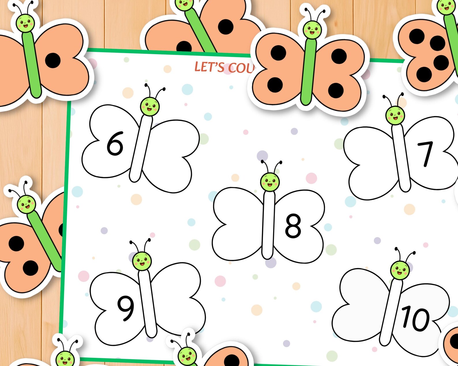 Butterfly Counting Match, Count to 1 10, Preschool Math Game, Number ...