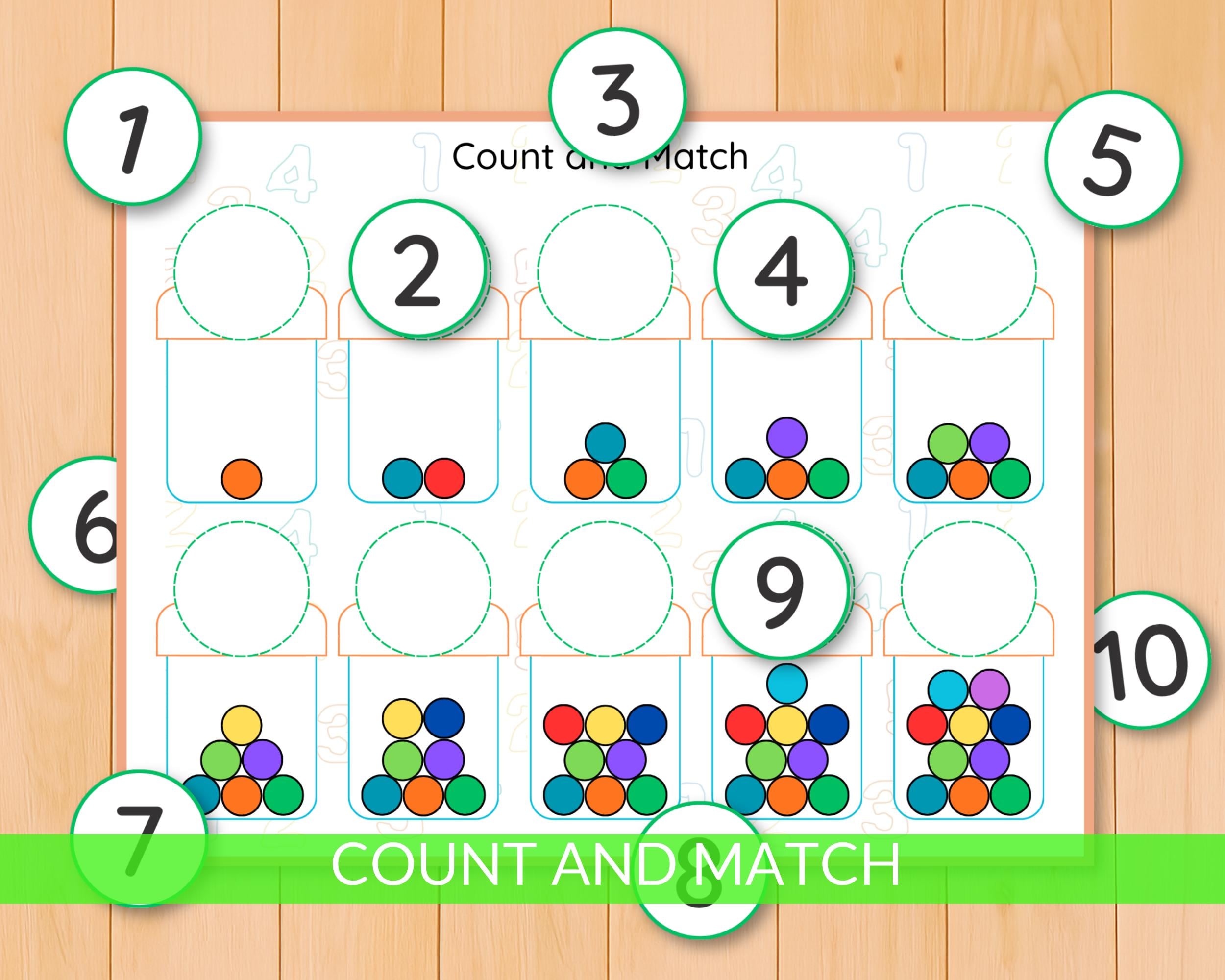 Preschool Counting 1–10 Activity, Matching Game, Homeschool Math ...