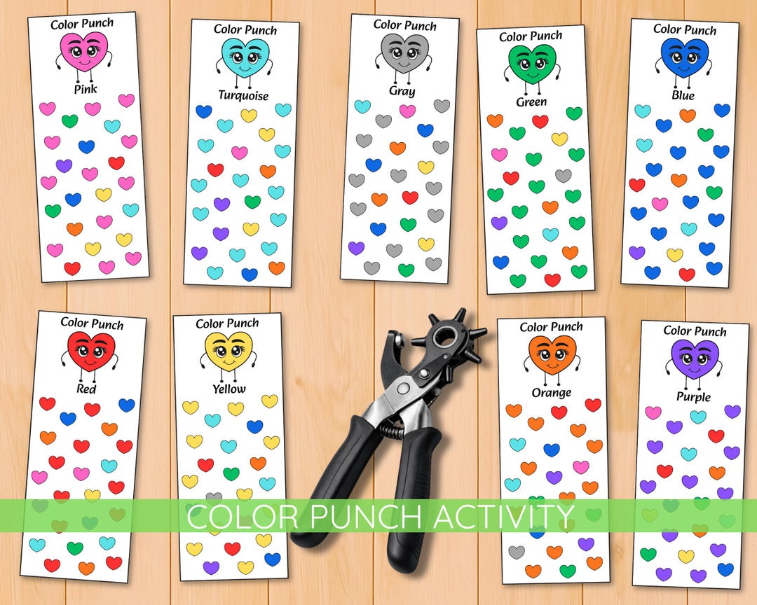 Color Punch Activity Cards, Fine Motor Activity, Preschool, Montessori ...