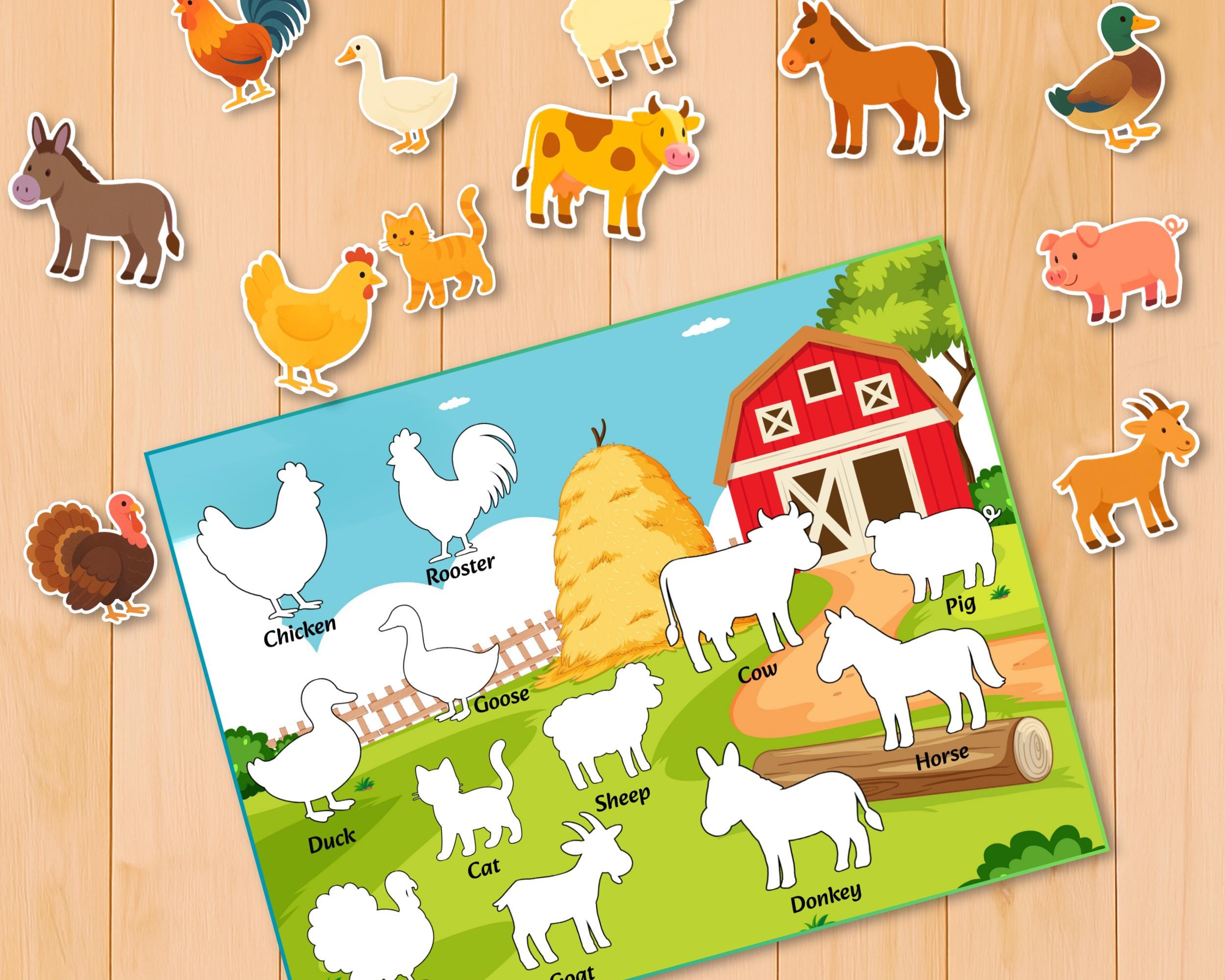 Farm Animals Shadow Matching, Busy Book Printable Page, Visual ...