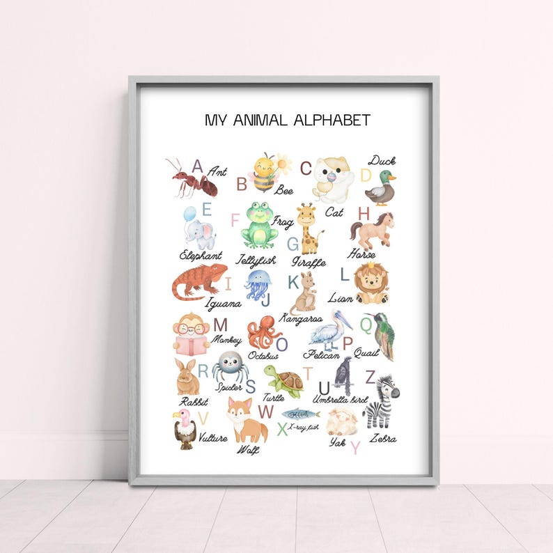 Animal Alphabet Poster, Printable Nursery Wall Art, Educational ABC ...