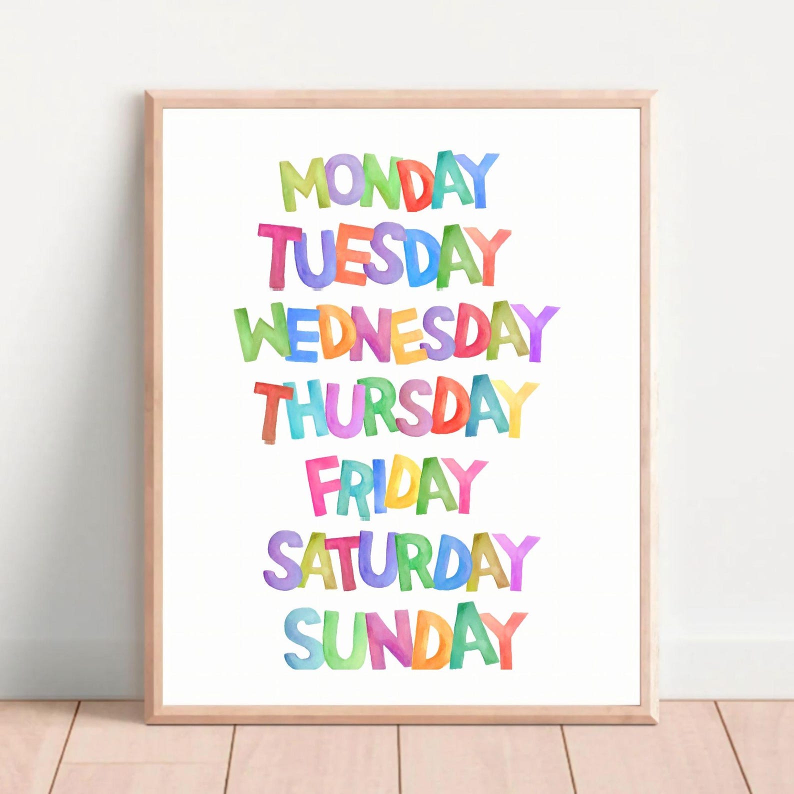 Rainbow Days of the Week, Playroom Educational Poster, Rainbow Nursery ...
