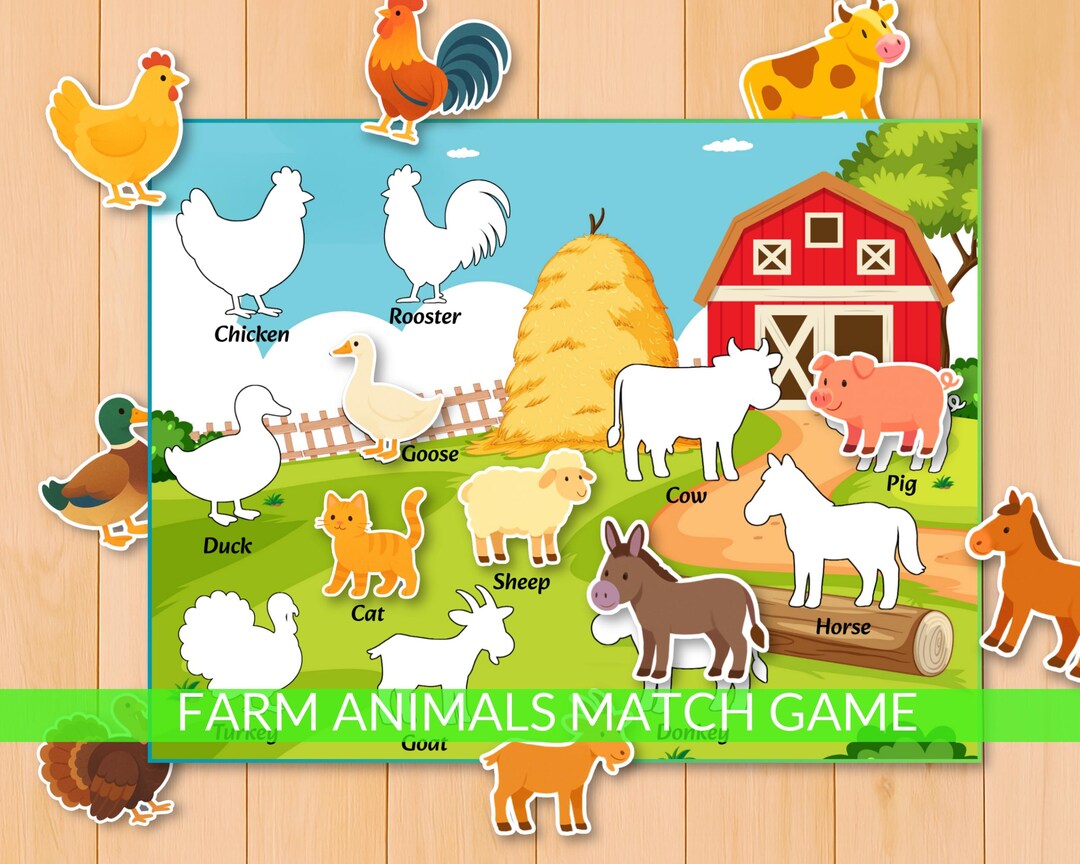 Farm Animals Shadow Matching, Busy Book Printable Page, Visual ...