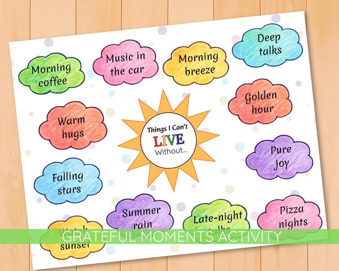Things I Cant Live Without Activity, Gratitude and Reflection Game ...