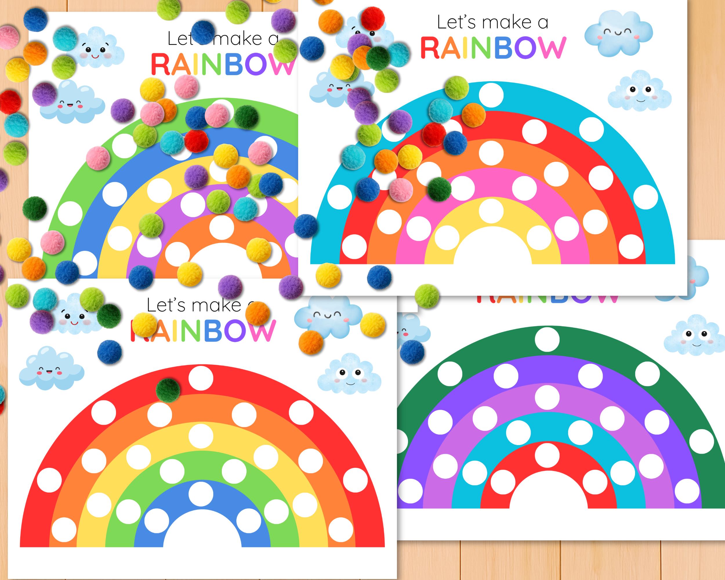 Rainbow Pom Pom Activity Mat, Color Sorting Game, Fine Motor Skills ...