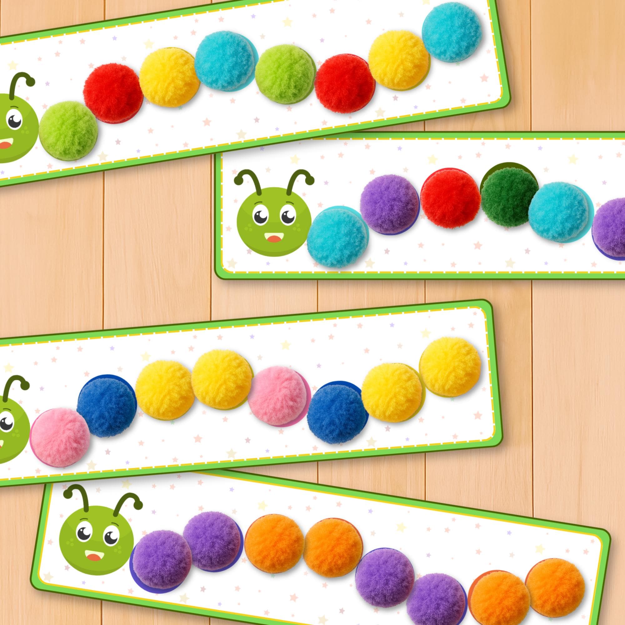 Caterpillar Pom-pom Pattern Activity, Color Matching Game, Fine Motor ...