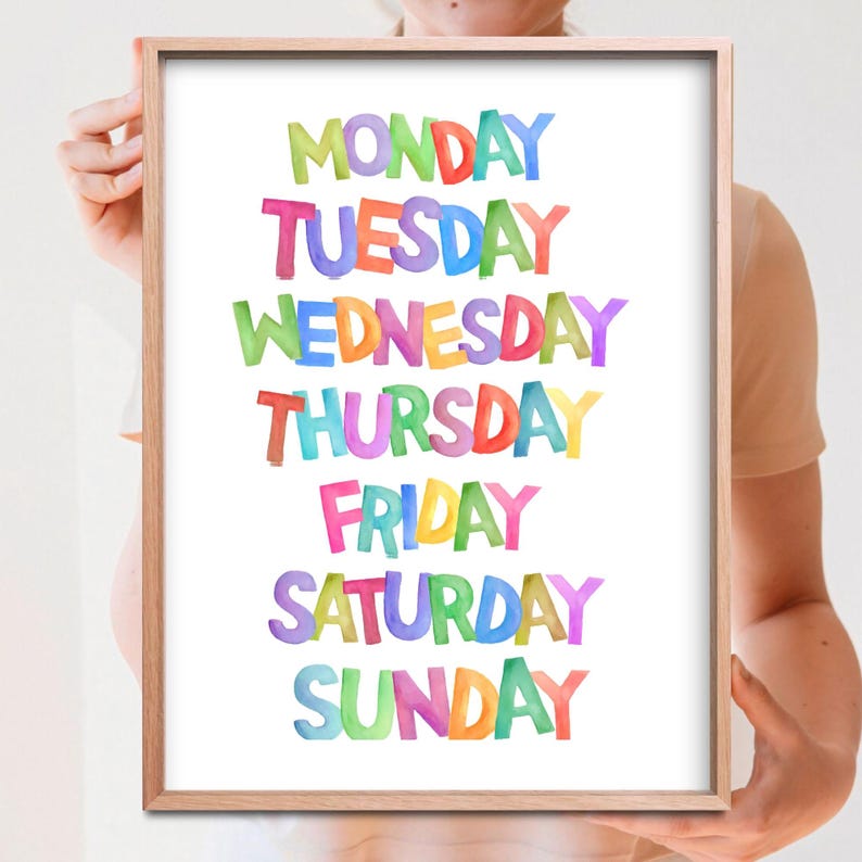 Rainbow Days of the Week, Playroom Educational Poster, Rainbow Nursery ...