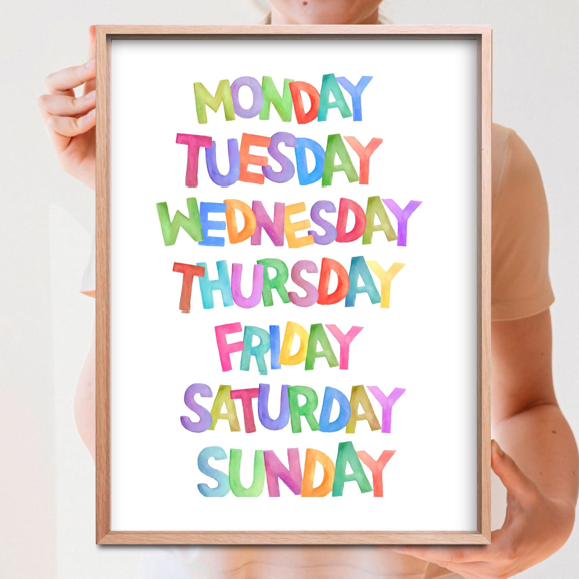Rainbow Days of the Week, Playroom Educational Poster, Rainbow Nursery ...