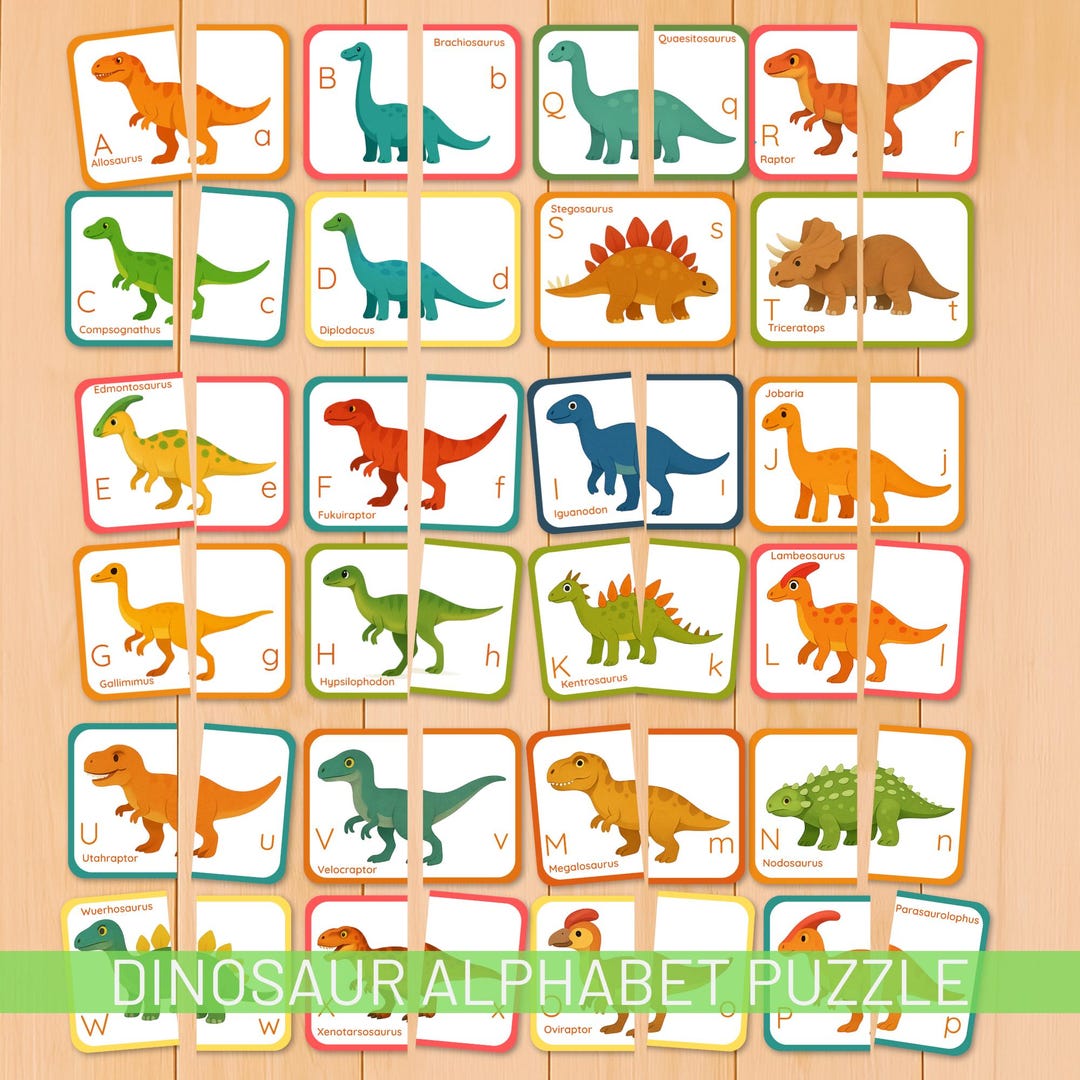 Dinosaur Alphabet Matching Puzzle, Uppercase and Lowercase Letters Game ...