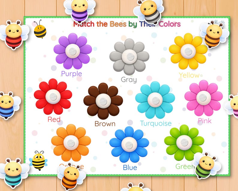 Bees Color Matching Activity, Flower Match Game, Preschool Curriculum ...