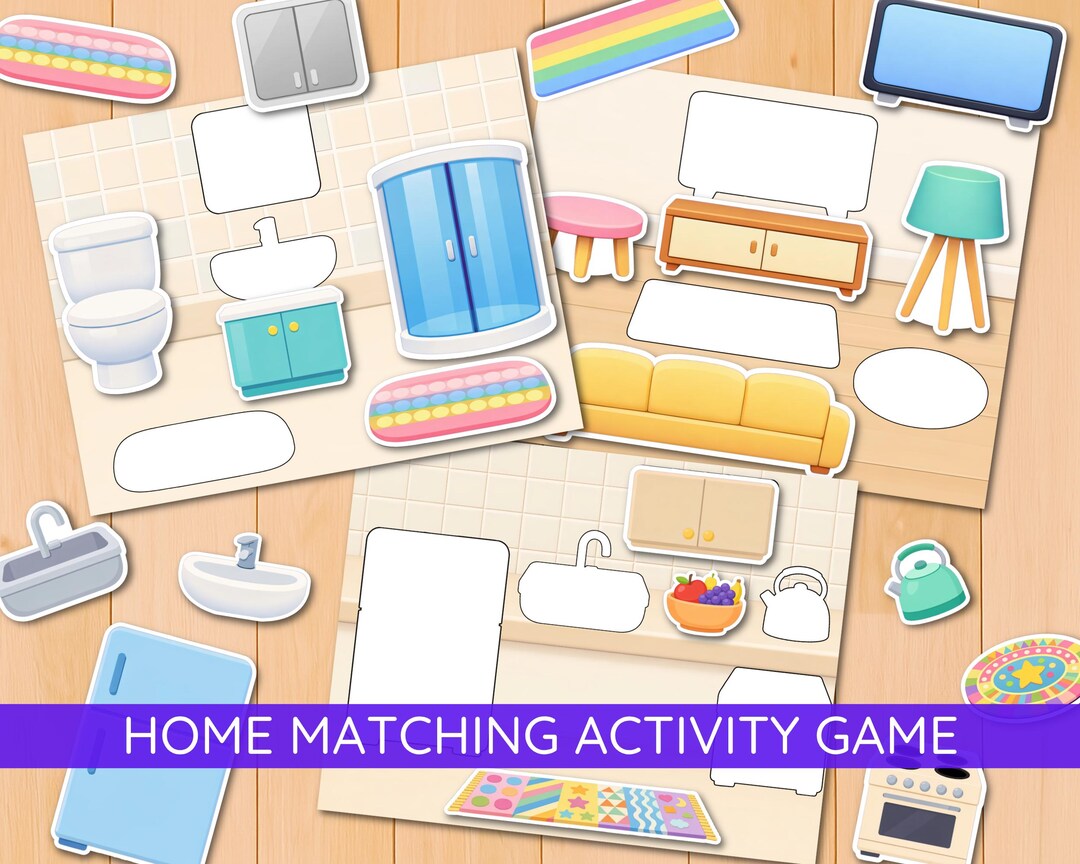 Rooms of the House Matching Activity, Home Sorting Game, Shadow Match ...