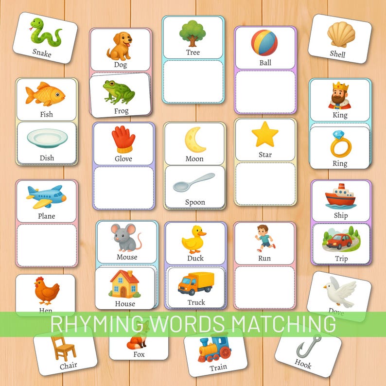 Rhyming Words Matching Cards, Task Box Activity Set, Teaching Tools ...
