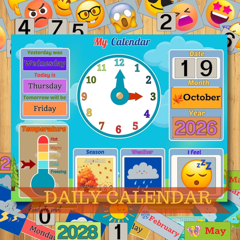 Daily Kids Calendar for Kids, Calendar for Kids, Homeschool Wall ...
