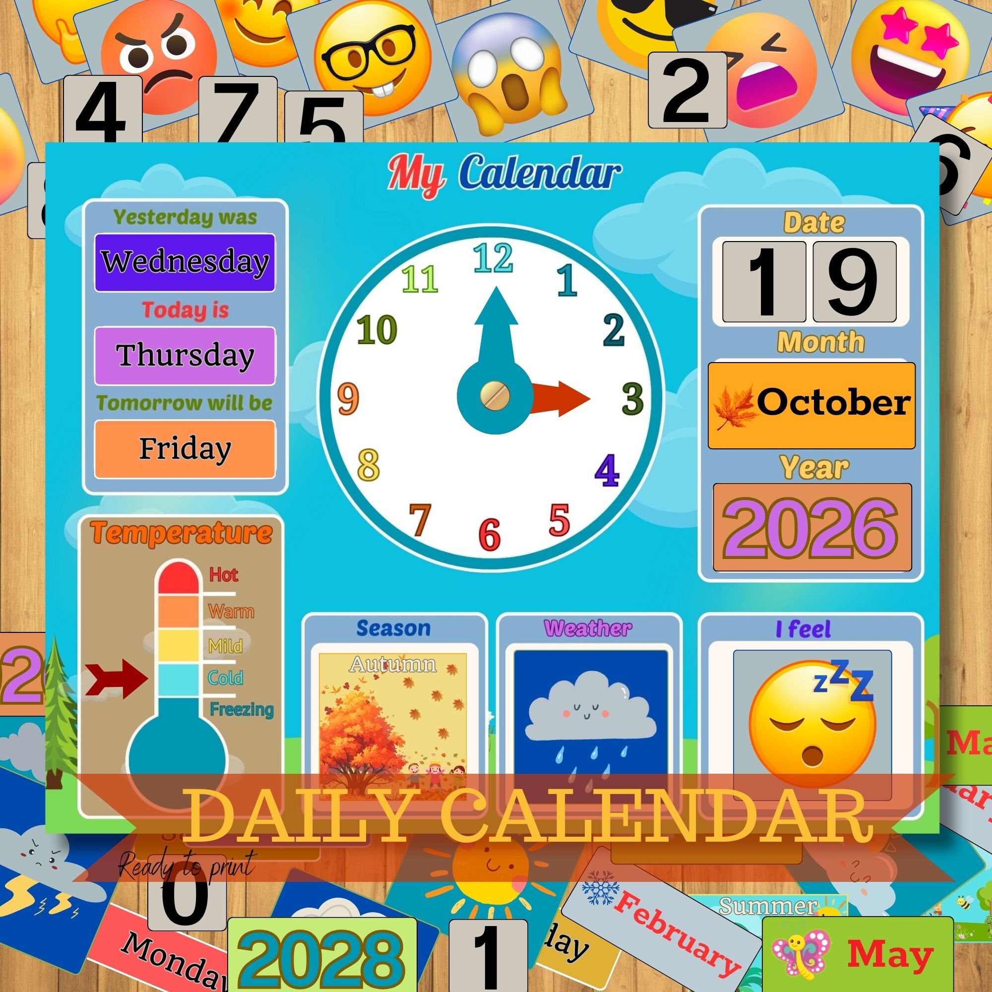 Daily Kids Calendar for Kids, Calendar for Kids, Homeschool Wall ...
