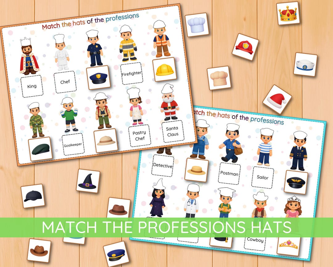 Community Helpers Hat Matching Activity, Occupations Game, Preschool ...