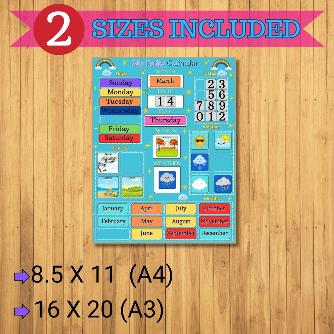 Kids Calendar Printable Classroom Calendar Board, Preschool Curriculum ...