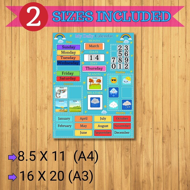 Kids Calendar Printable Classroom Calendar Board, Preschool Curriculum ...