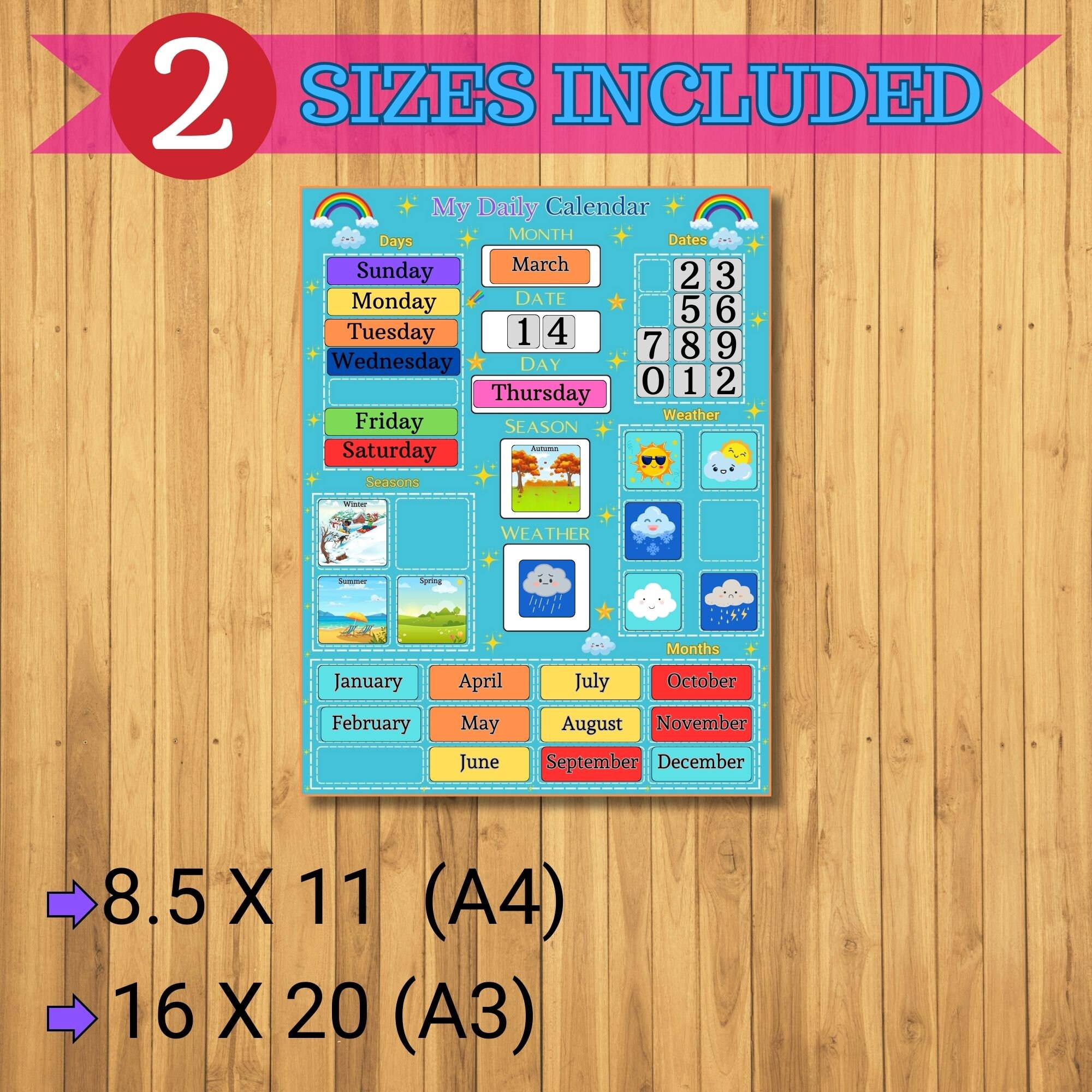 Kids Calendar Printable Classroom Calendar Board, Preschool Curriculum ...