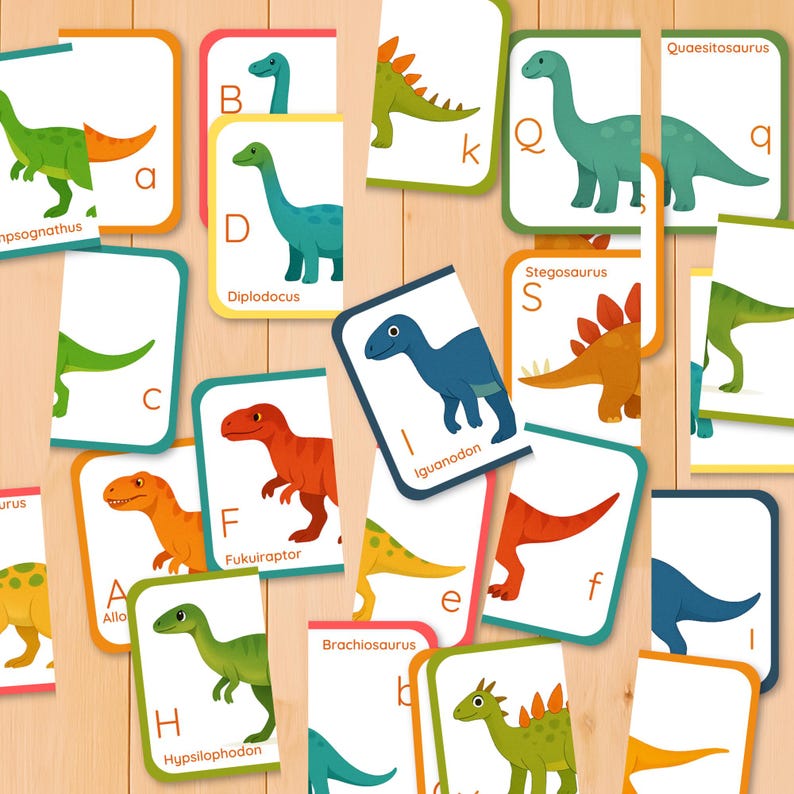 Dinosaur Alphabet Matching Puzzle, Uppercase and Lowercase Letters Game ...
