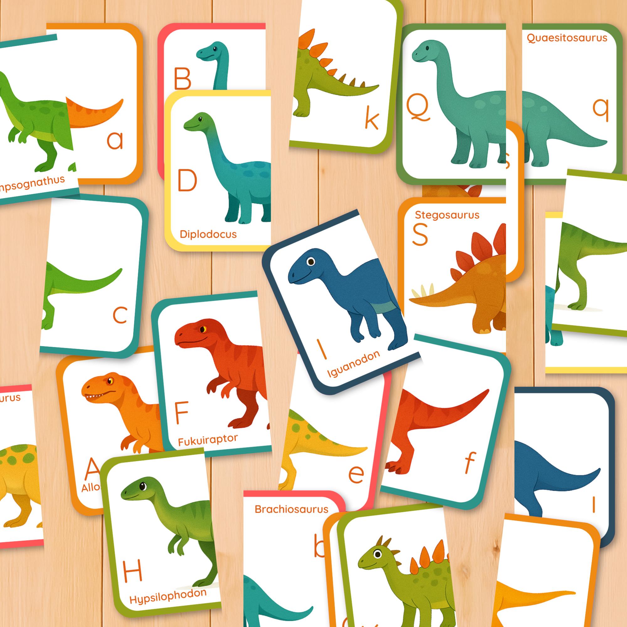 Dinosaur Alphabet Matching Puzzle, Uppercase and Lowercase Letters Game ...
