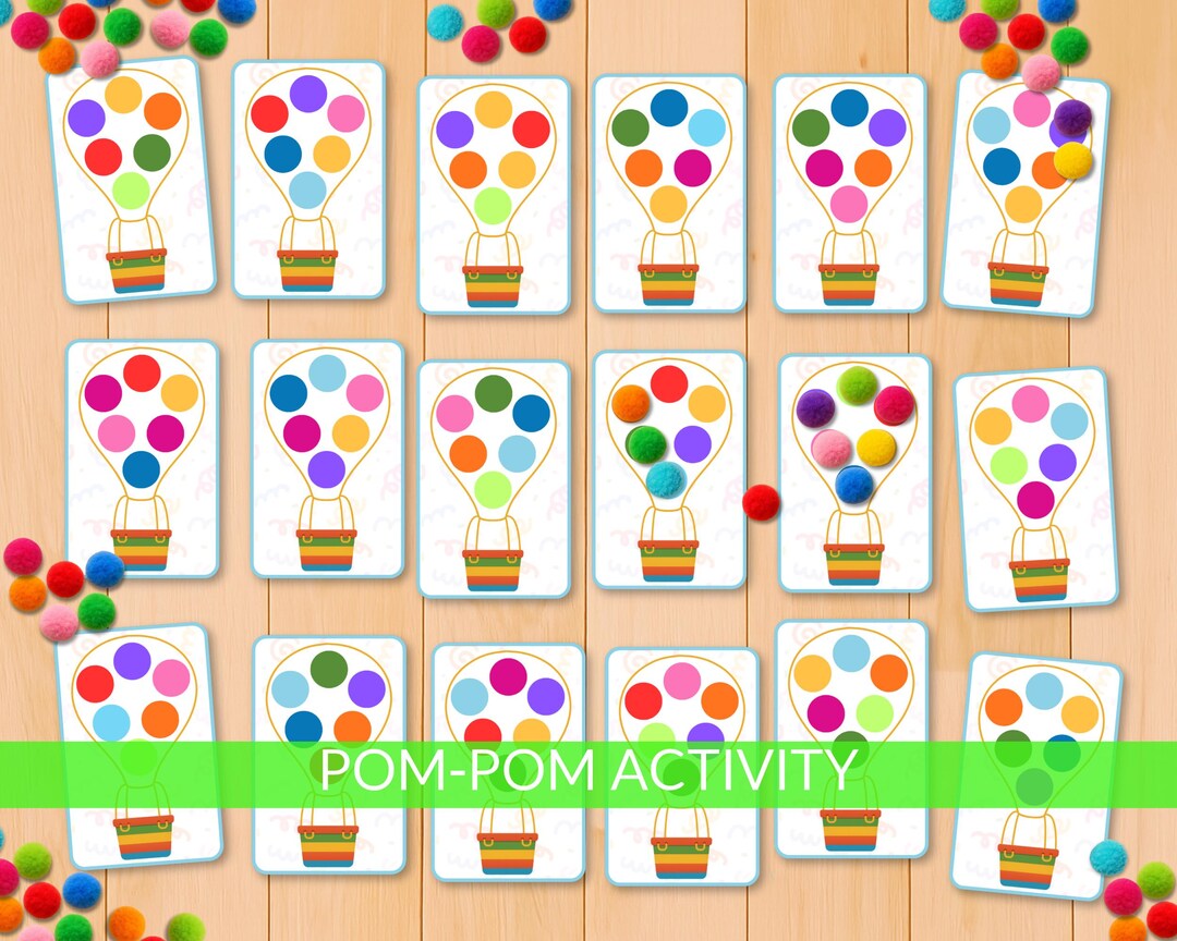 Air Balloon Pompom Color Match, Fine Motor Activity, Colors Sorting ...