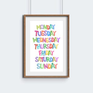 Rainbow Days of the Week, Playroom Educational Poster, Rainbow Nursery ...